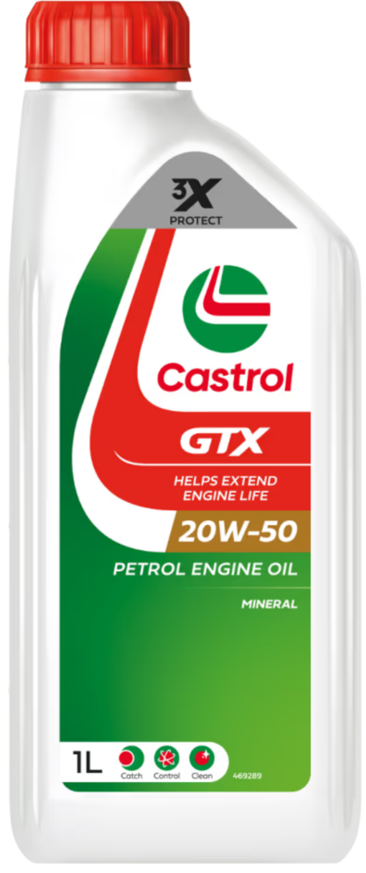 زيت كاسترول GTX 20W‑50 Castrol – 1 لتر – API SL / ACEA A3/B3, A3/B4 – معدني