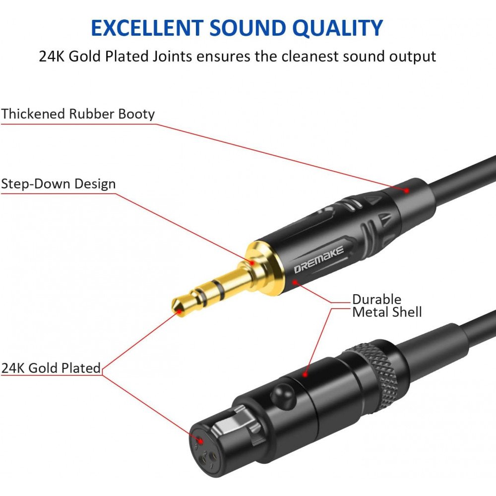 Jack 3.5mm 1/8 to 3-Pin Mini XLR Cable TRS 1/8 Inch Aux Stereo Male to ...